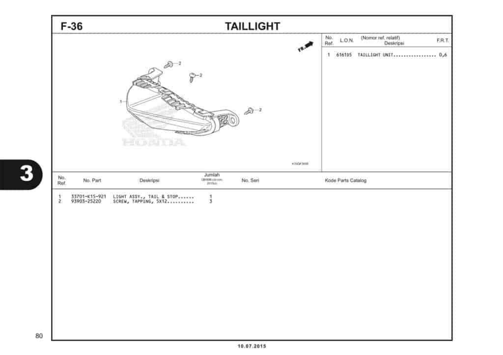 F36 - Taillight - Katalog Honda New CB150R StreetFire K15G - Harga ...