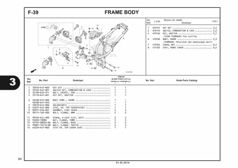 F39 - Frame Body - Katalog Honda Blade K47 - Harga Kredit Motor Honda ...
