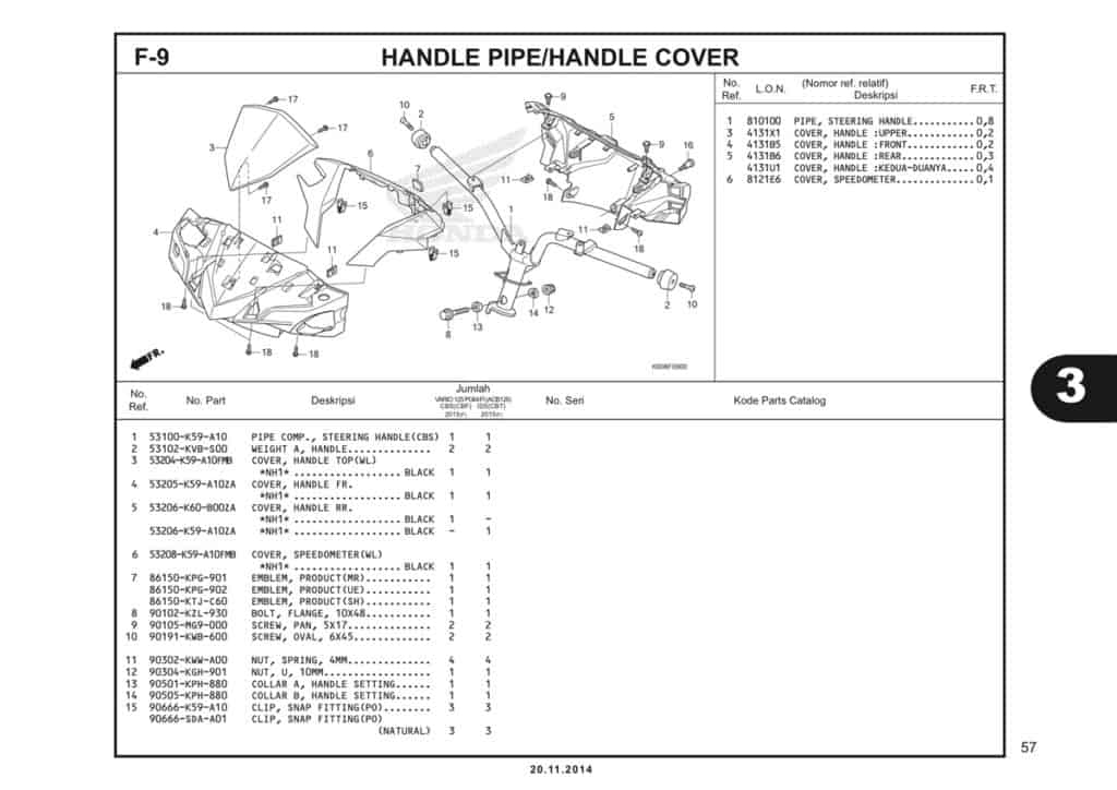 F9 - Handle Pipe/Handle Cover - Katalog Honda Vario 125 eSP K60 - Harga ...