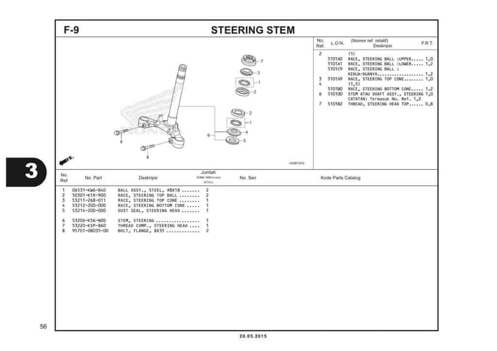 F9 - Steering Stem - Katalog Honda Sonic 150R K56 - Harga Kredit Motor ...