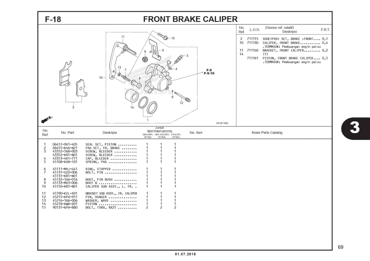 F18 - Front Brake Caliper – Katalog Honda BeAT eSP K81 - Harga Kredit ...