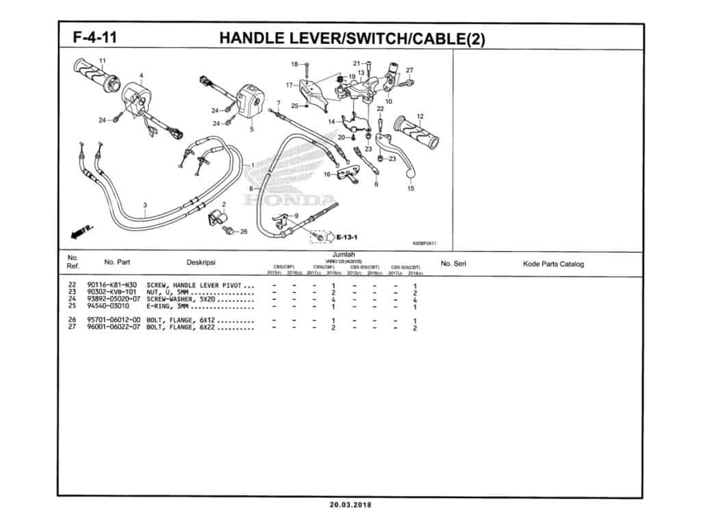 F4-11- Handle Lever/Switch/Cable (2) - Katalog Honda New Vario 125 K60R ...