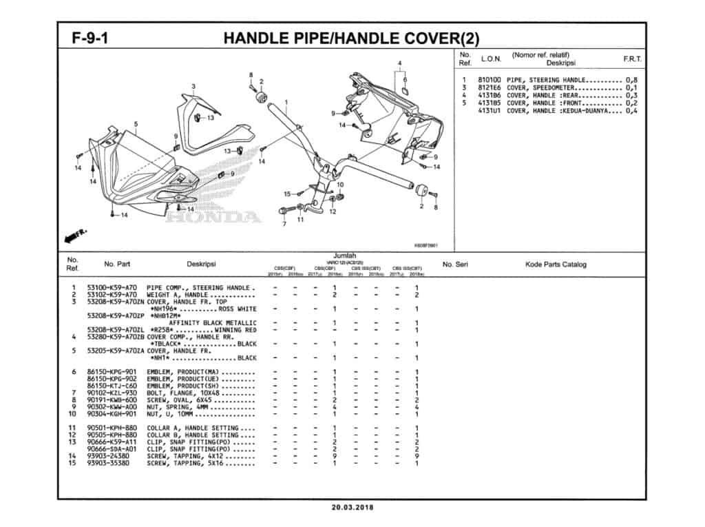 F9-1 - Handle Pipe/Handle Cover (2) - Katalog Honda New Vario 125 K60R ...