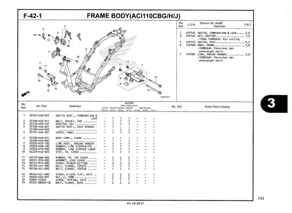 F42-1 - Frame Body (ACI110CBG/H/J) - Katalog Honda New Vario 110 ...