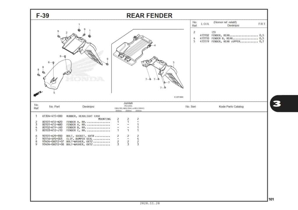 F-39 Rear Fender - Katalog Suku Cadang Honda PCX 160 - Harga Kredit ...