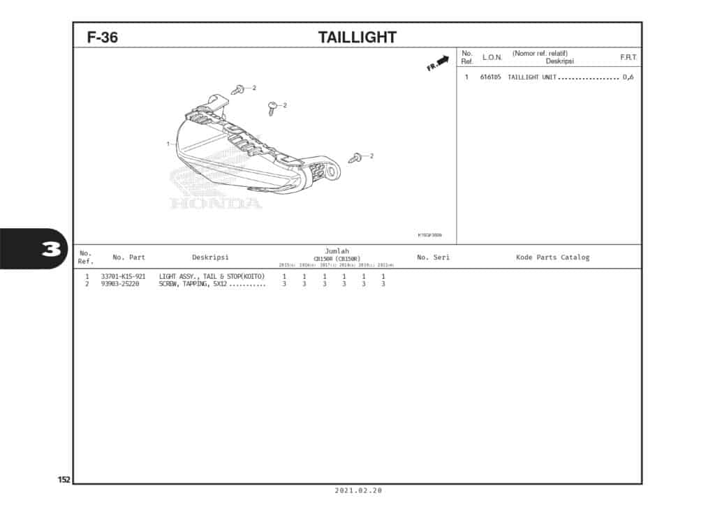 F-36 Taillight - Katalog Honda New CB150R StreetFire K15P - Harga ...