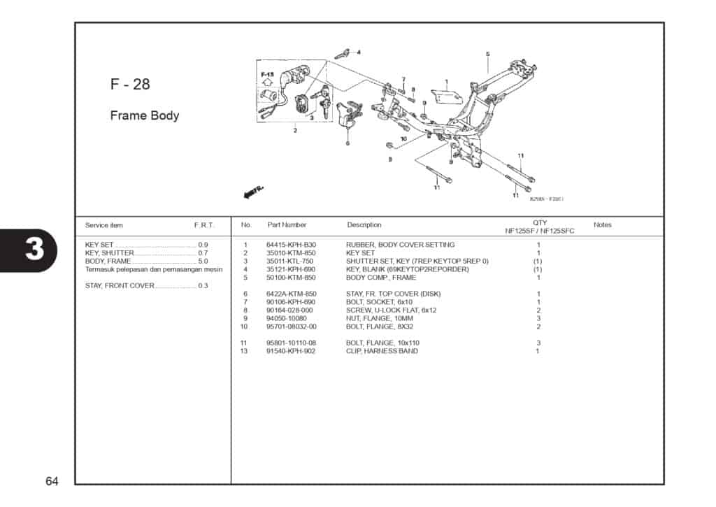 F-28 Frame Body - Katalog Suku Cadang Honda Supra X 125 PGM-FI - Harga ...