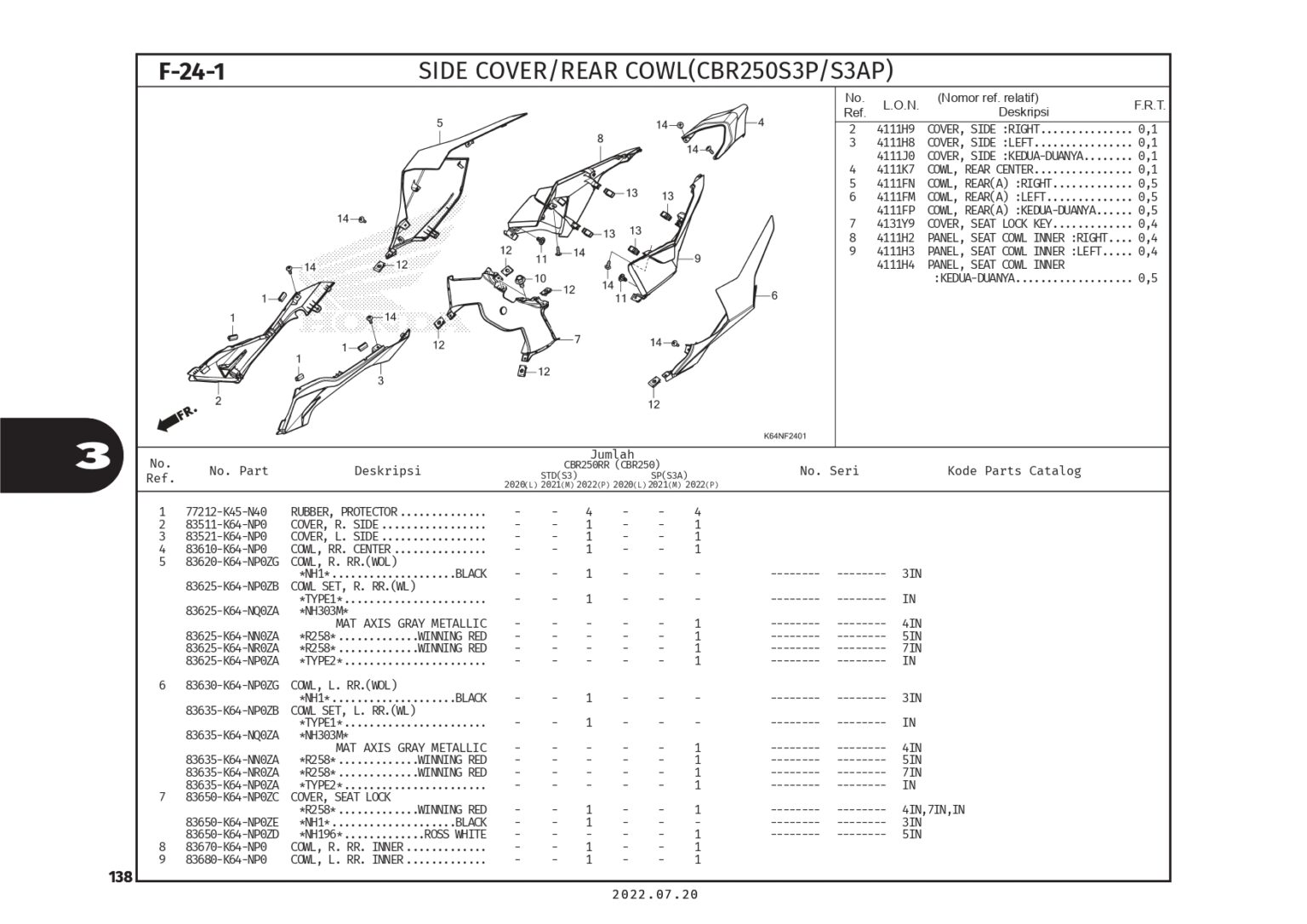 F-24-1 Side Cover Rear Cowl - Katalog Honda CBR 250RR K64N - Harga ...