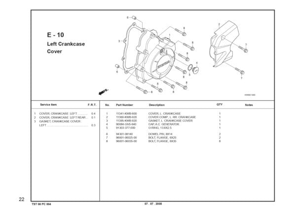 E 10 Left Crankcase Cover Katalog Suku Cadang Honda Blade 110 Harga