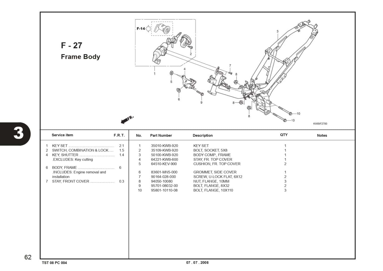 F-27 Frame Body - Katalog Suku Cadang Honda Blade 110 - Harga Kredit ...