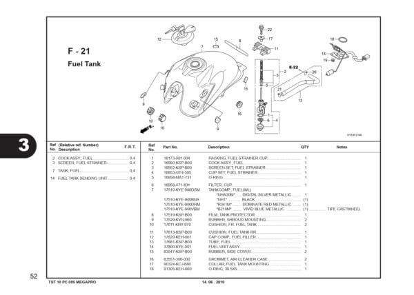 F-21 Fuel Tank - Katalog Honda New Mega Pro Carbu KYE - Harga Kredit ...