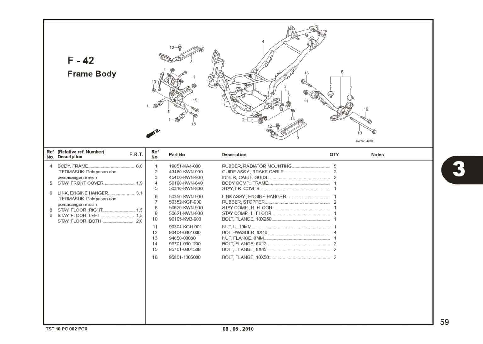F-42 Frame Body - Katalog Suku Cadang Honda PCX 125 KWN - Harga Kredit ...