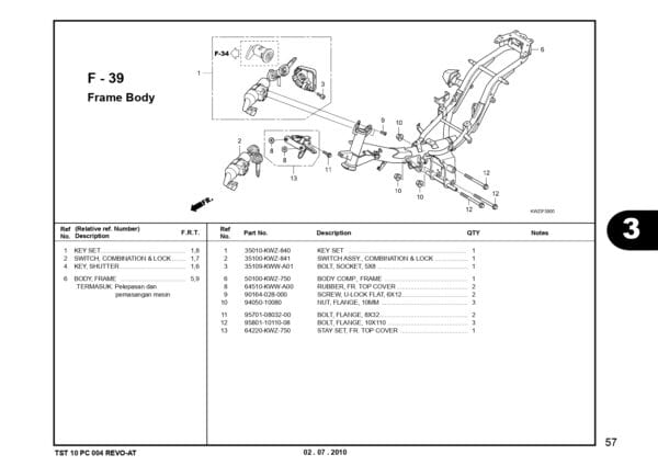 F-39 Frame Body - Katalog Suku Cadang Honda Revo AT - Harga Kredit ...