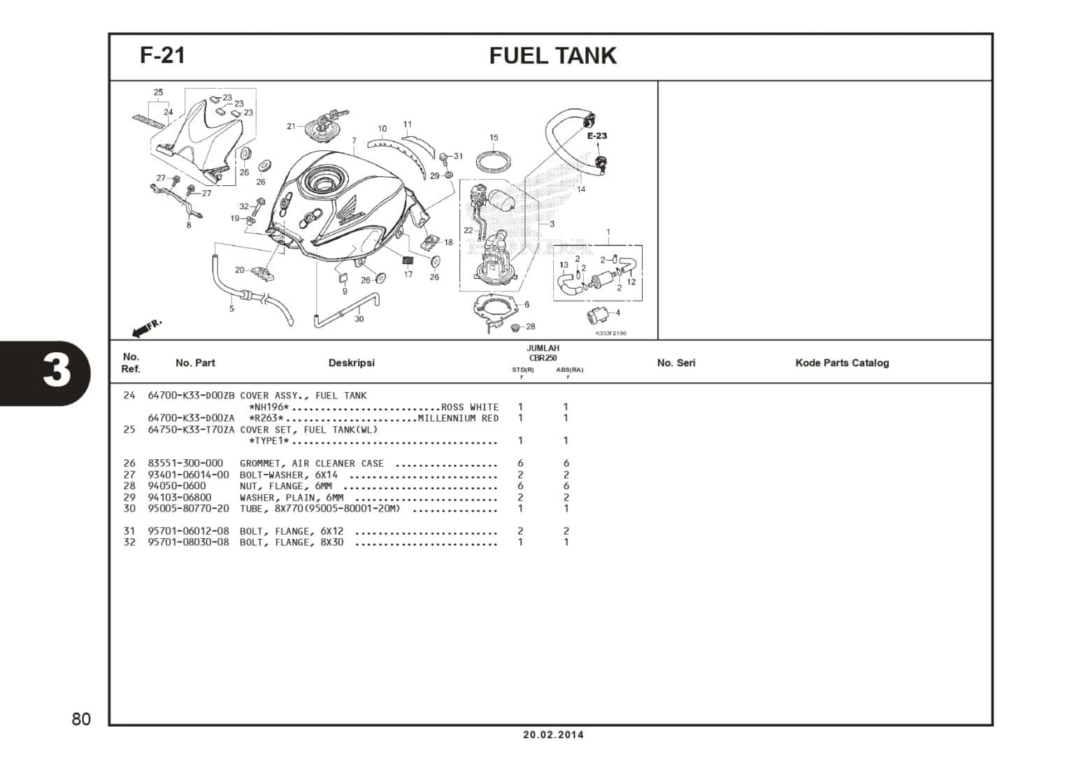 F-21 Fuel Tank - Katalog Suku Cadang Honda CBR 250R CBU - Harga Kredit ...