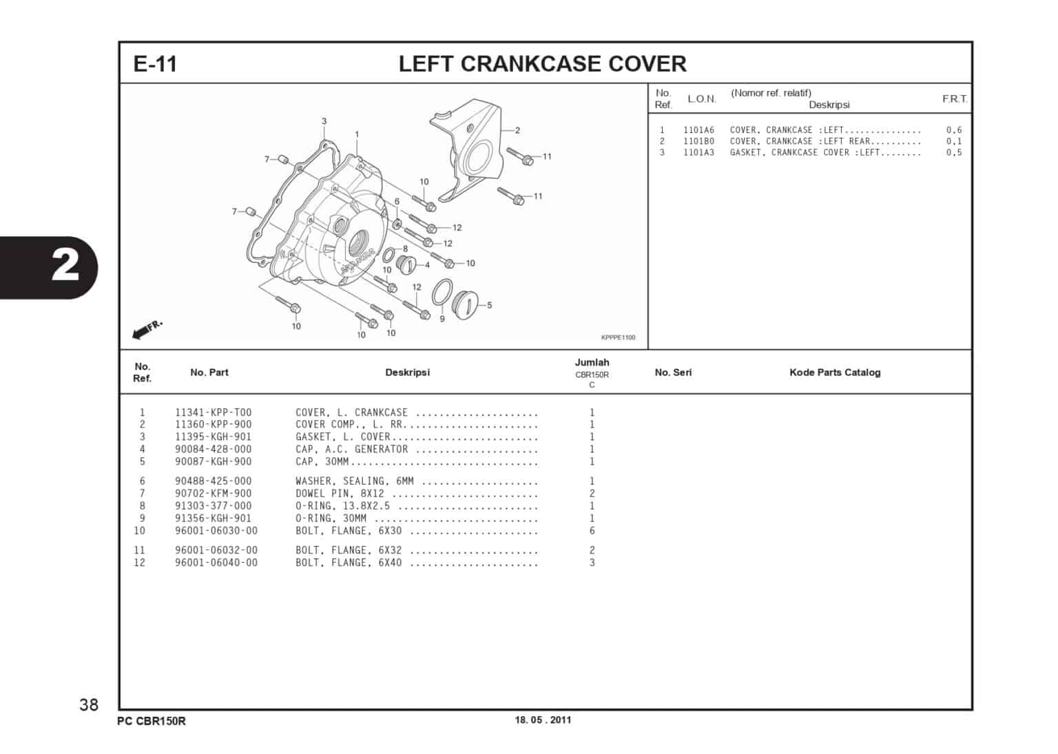E-11 Left Crankcase Cover - Katalog Suku Cadang Honda CBR 150R CBU ...