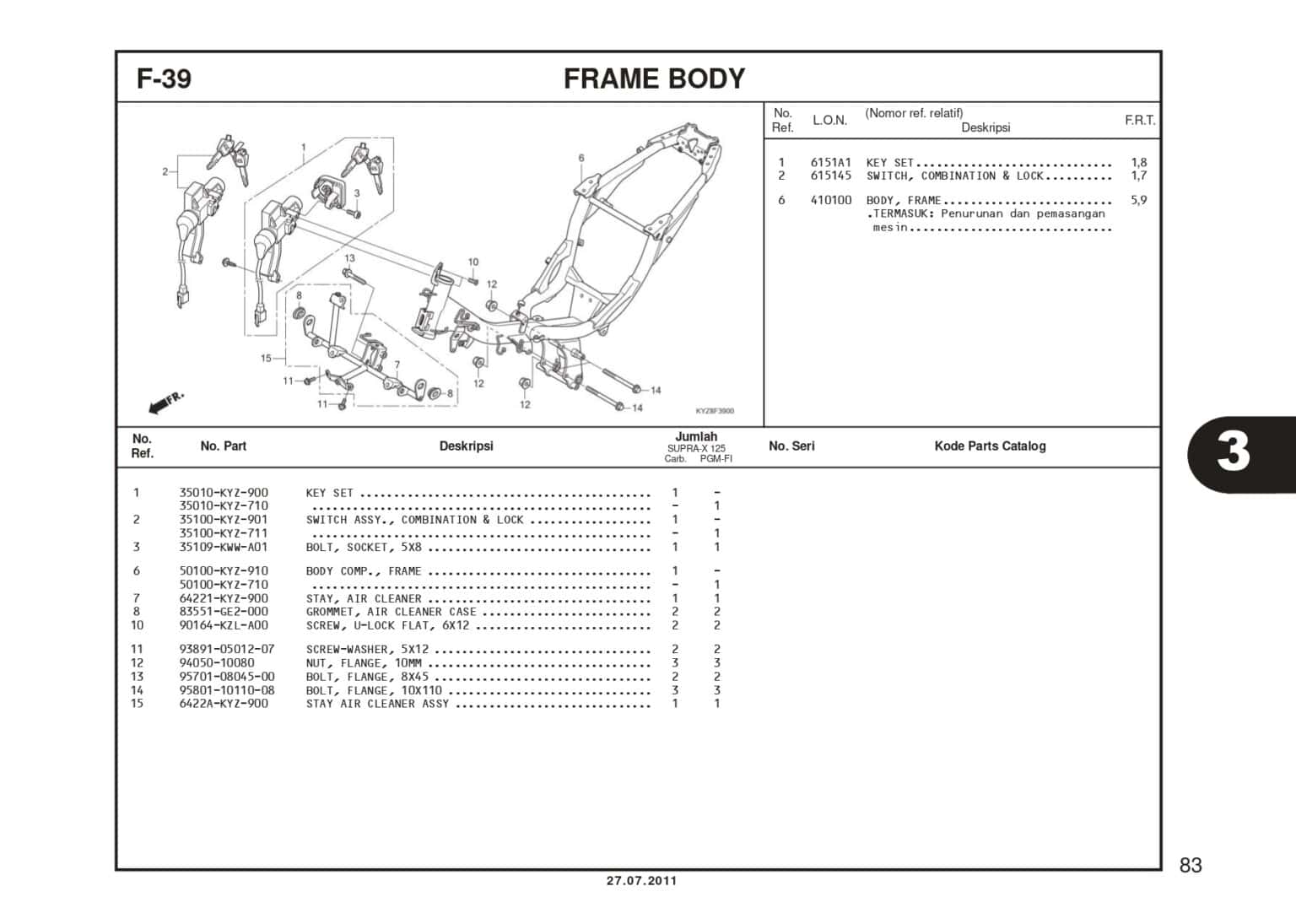 F-39 Frame Body - Katalog Honda Supra X 125 Helm-In KYZ - Harga Kredit ...