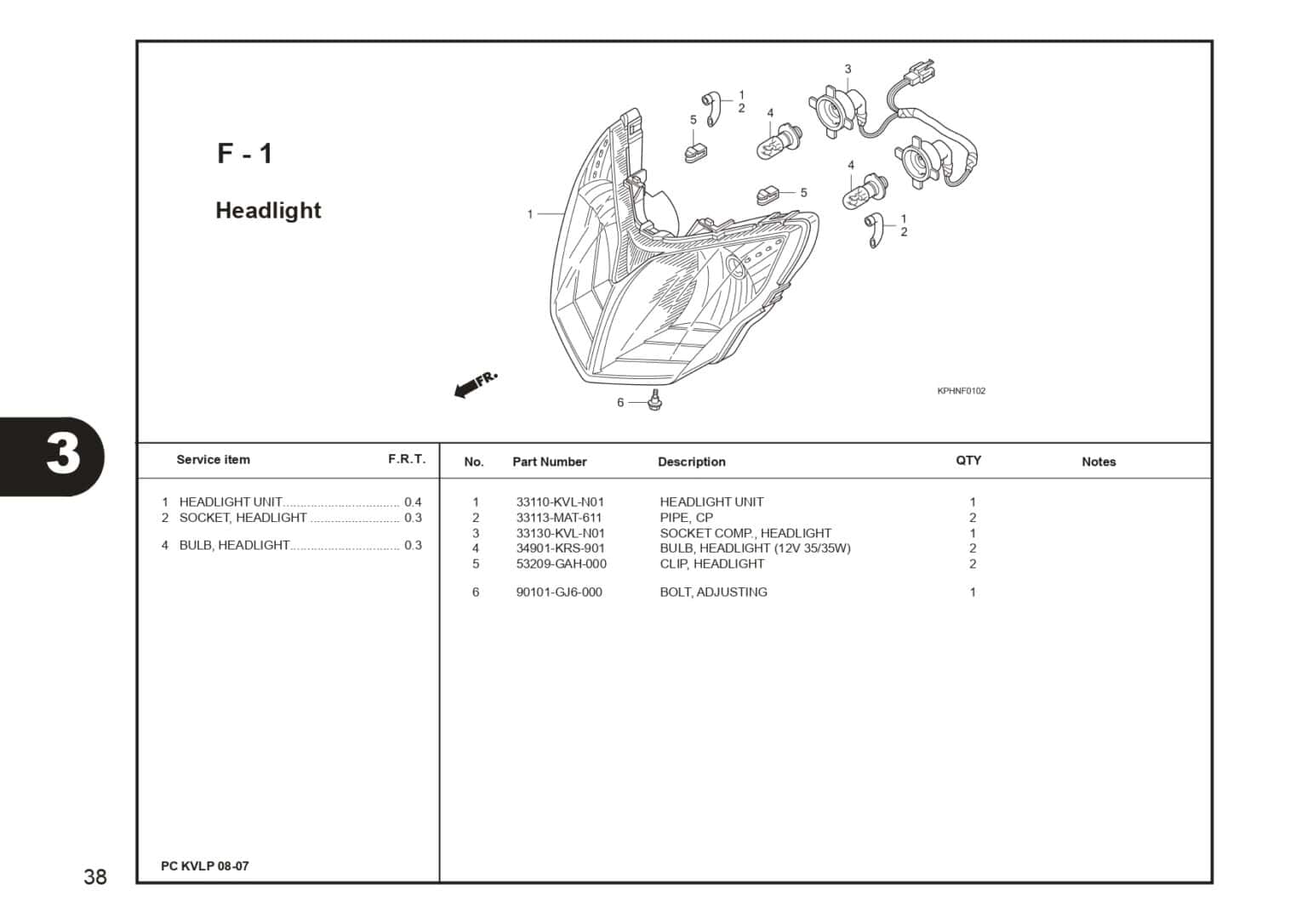 F-1 Headligh - Katalog Suku Cadang Honda Supra X 125 KVL - Harga Kredit ...