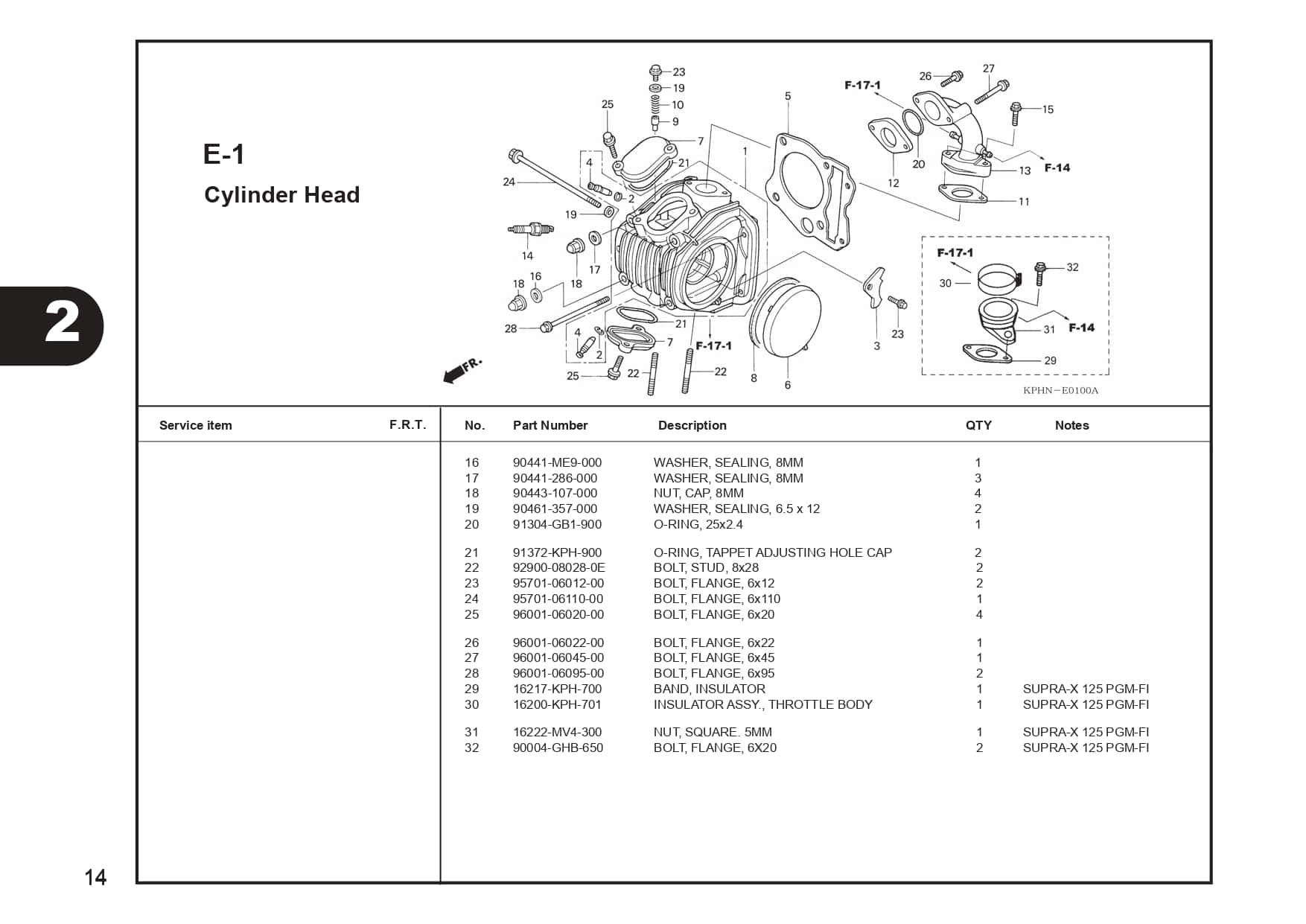 E-1 Cylinder Head - Katalog Suku Cadang Honda Supra X 125 Series ...
