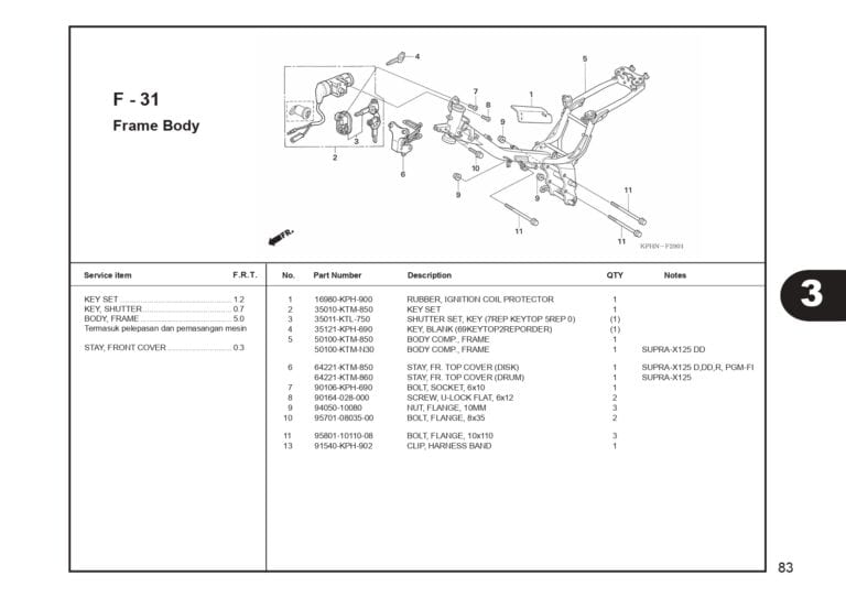 F-31 Frame Body - Katalog Suku Cadang Honda Supra X 125 Series - Harga ...