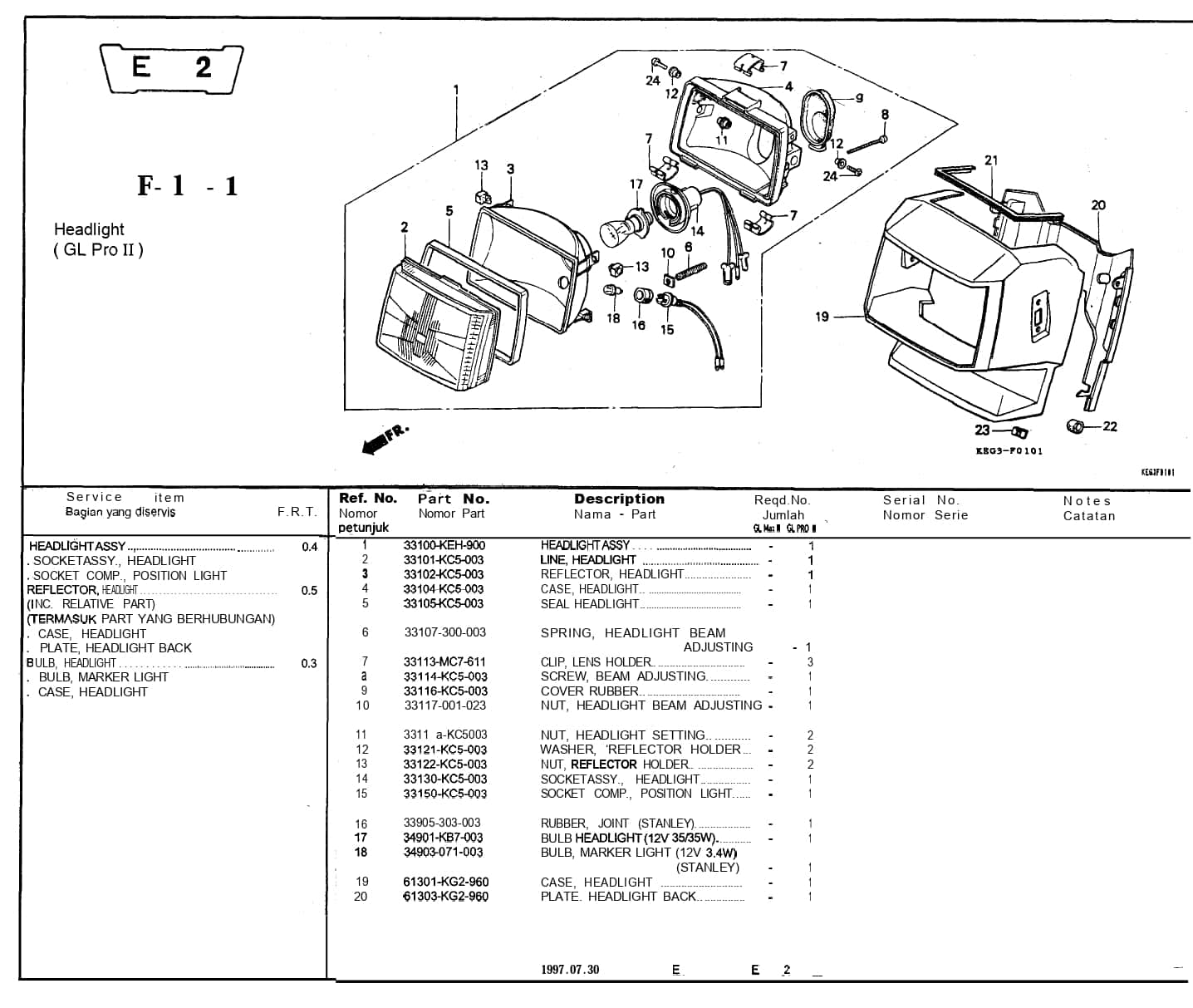 F-1-1 Headlight - Katalog Suku Cadang Honda GL Pro Max - Harga Kredit ...