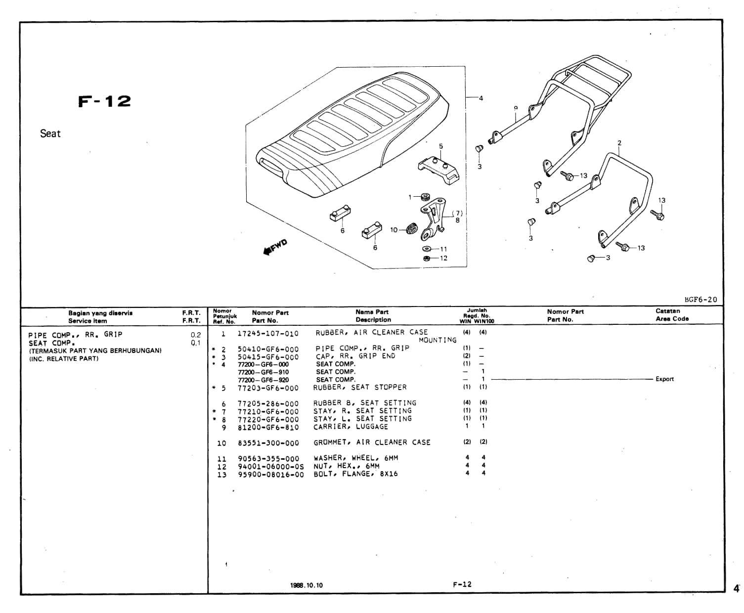 F-12 Seat - Katalog Suku Cadang Honda WIN GF6 - Harga Kredit Motor ...