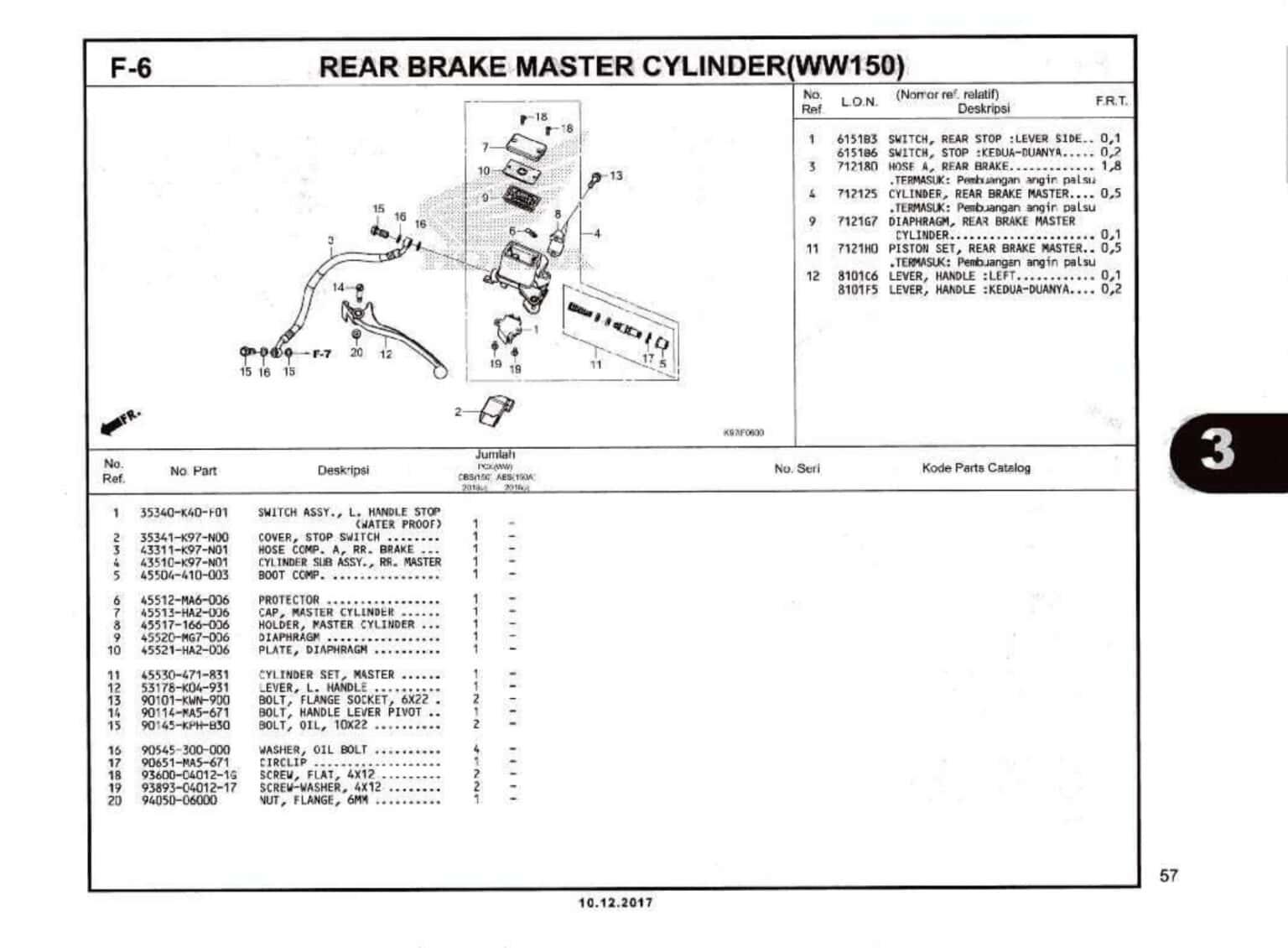 F-6 Rear Brake Master Cylinder WW150 - Katalog Suku Cadang Honda PCX ...