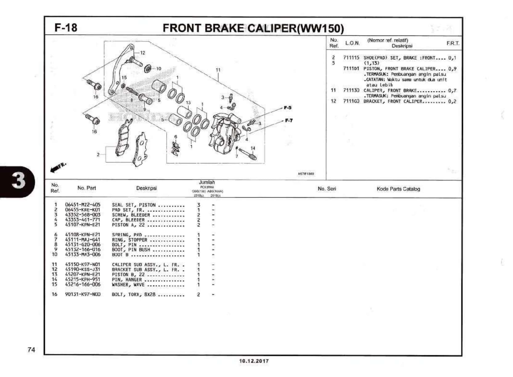 F-18 Front Caliper WW150 - Katalog Suku Cadang Honda PCX 150 K97 ...