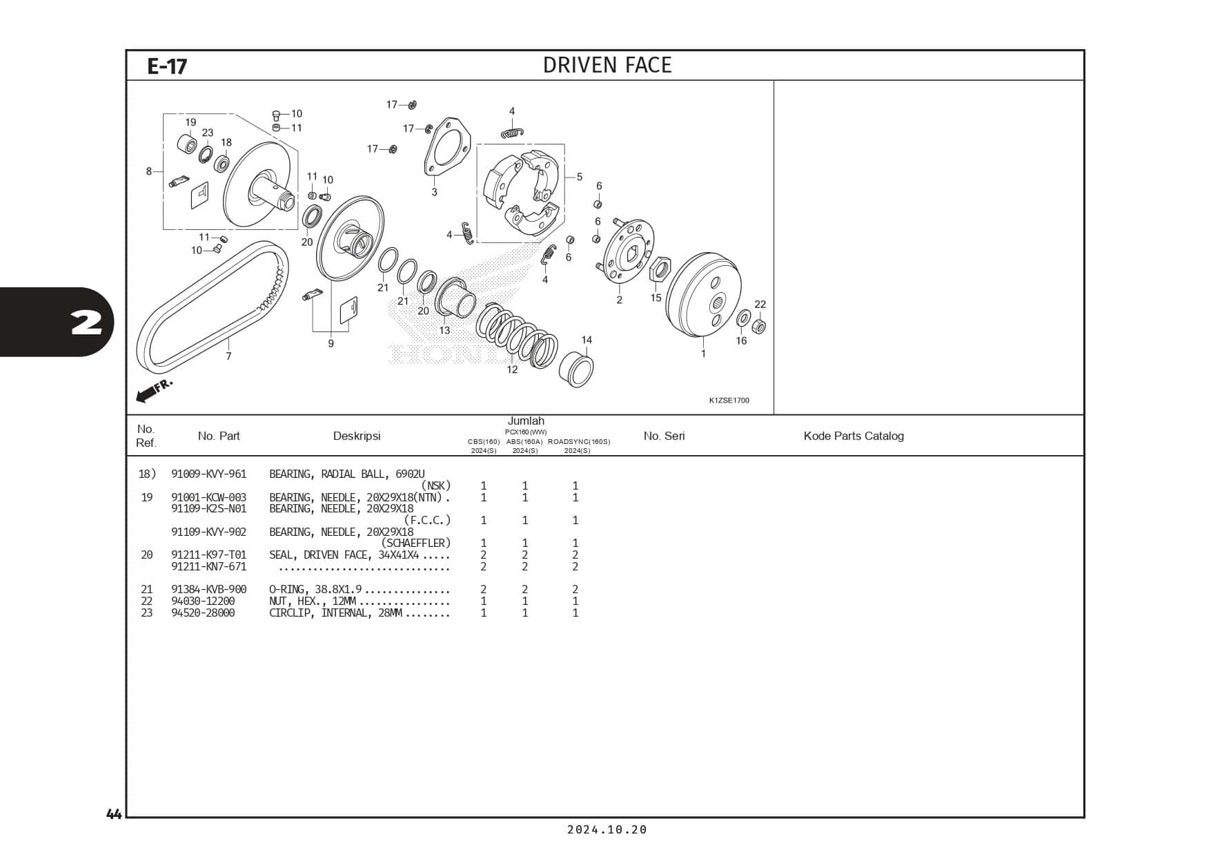 E-17 Driven Face - Katalog Suku Cadang Honda PCX 160 K1ZV - Harga ...