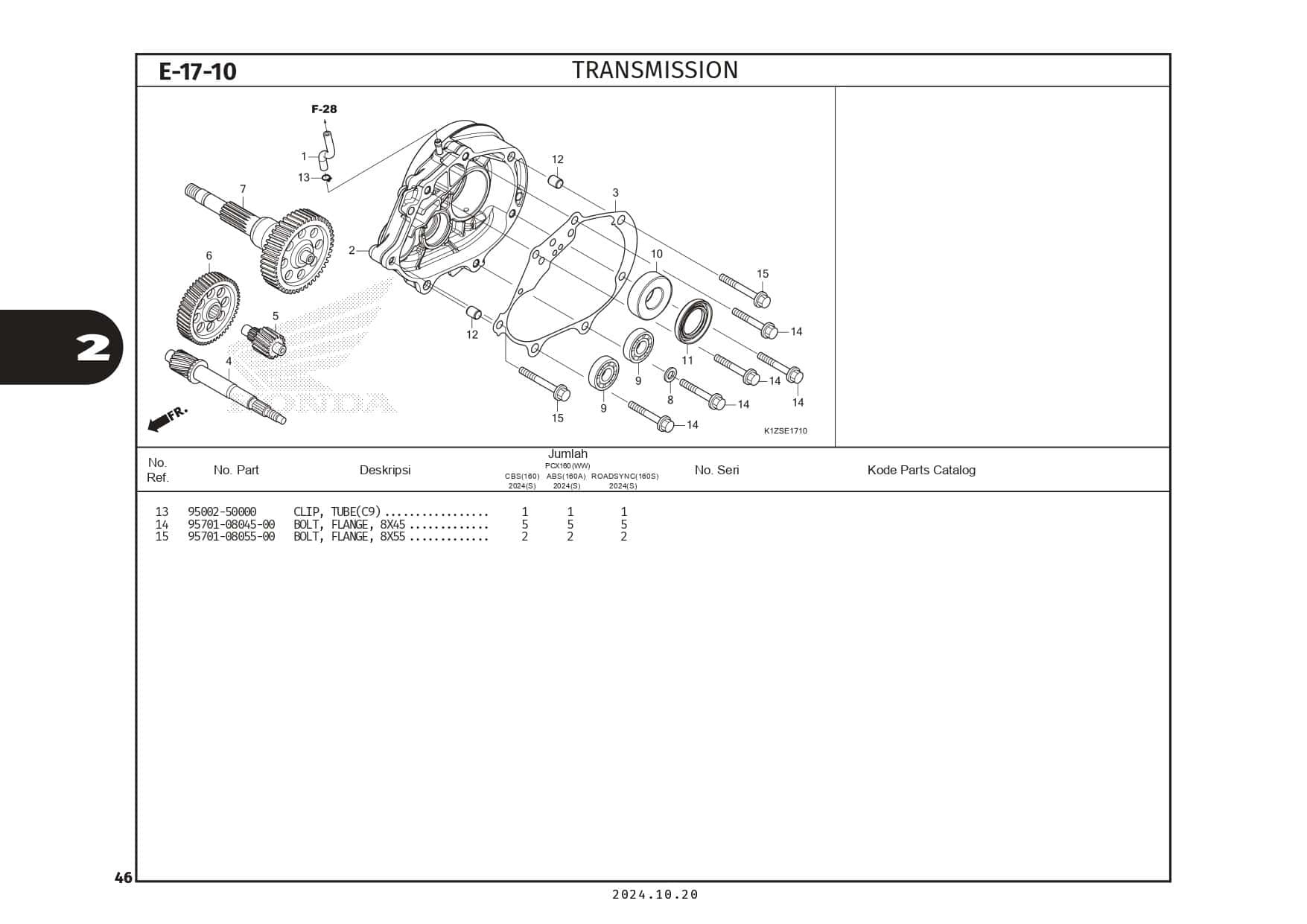 E-17-10 Transmission - Katalog Suku Cadang Honda PCX 160 K1ZV - Harga ...