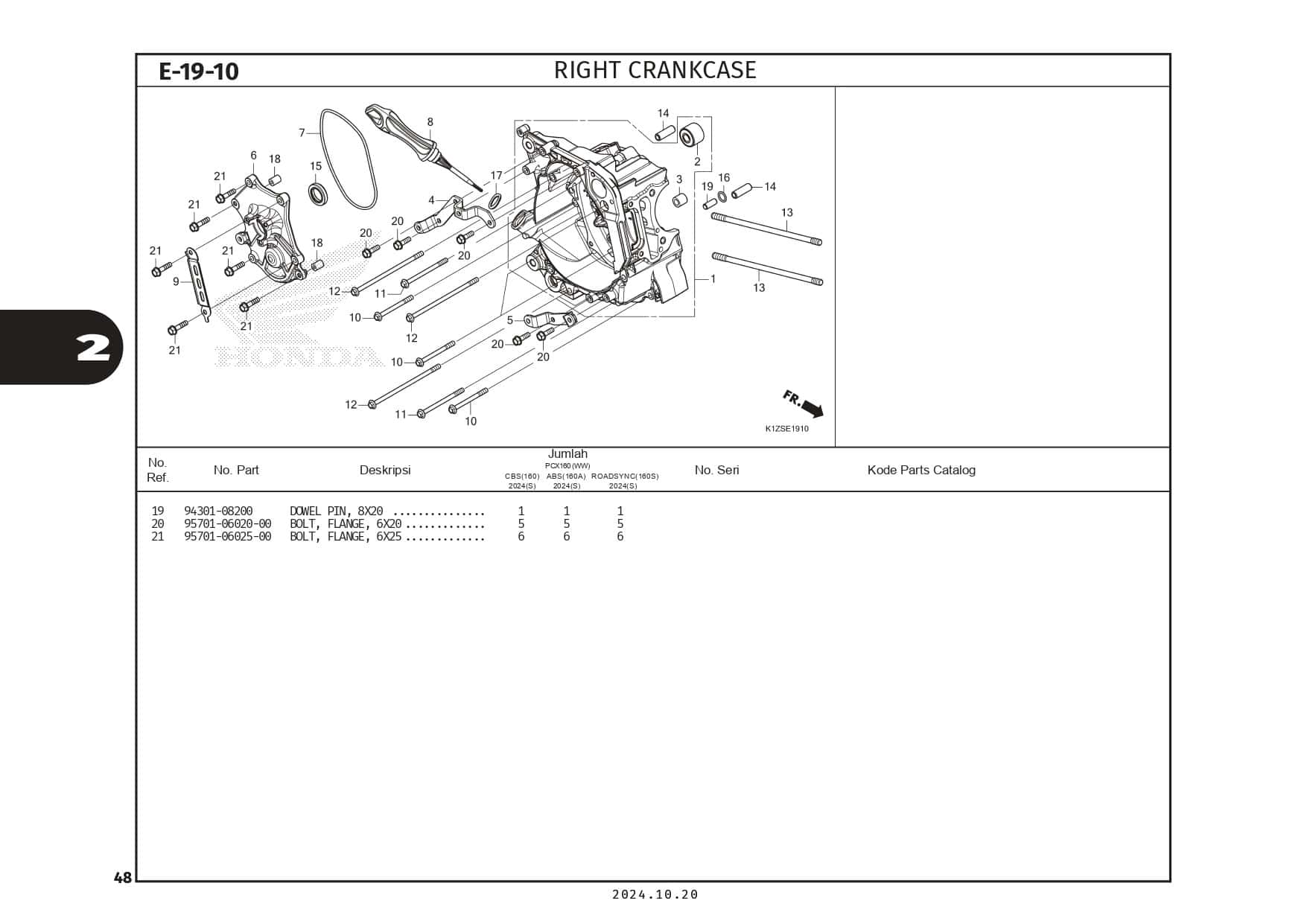 E-19 Right Crankcase - Katalog Suku Cadang Honda PCX 160 K1ZV - Harga ...