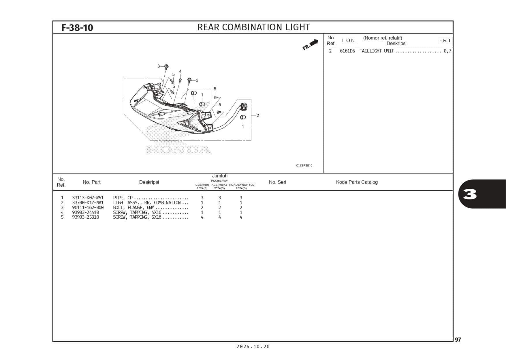 F-38-10 Rear Combination Light - Katalog Suku Cadang Honda PCX 160 K1ZV ...