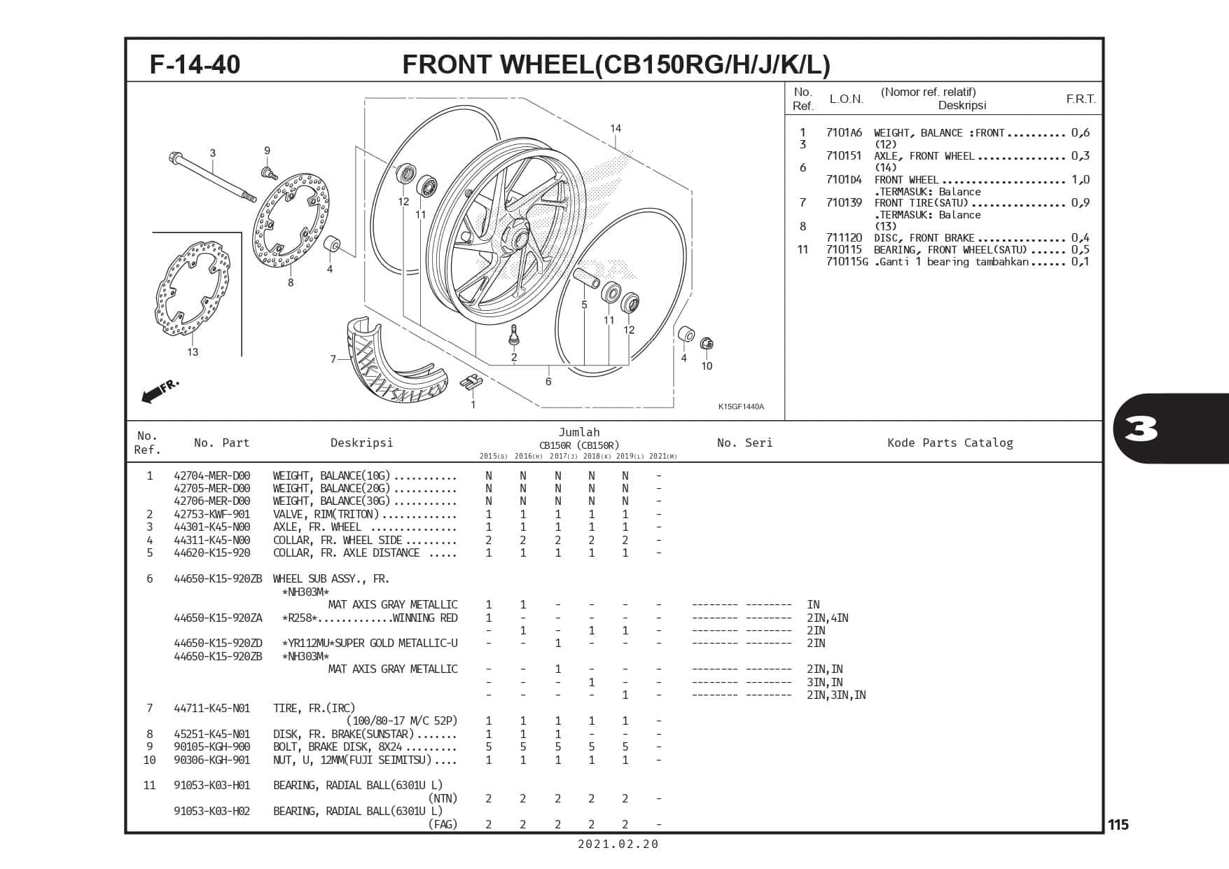 F-14-40 Front Wheel - Katalog Honda CB150 K15P - Harga Kredit Motor ...