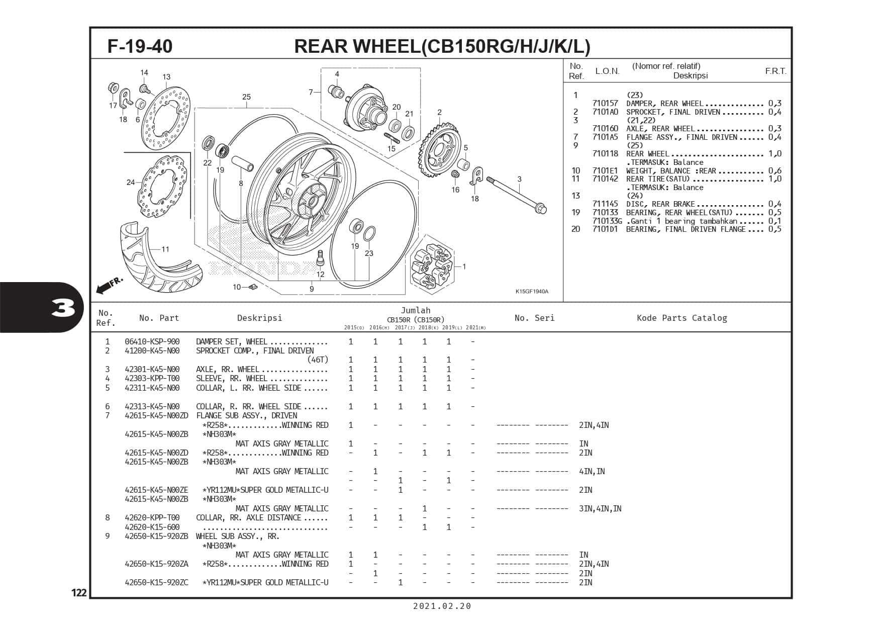 F-19-40 Rear Wheel - Katalog Honda CB150 K15P - Harga Kredit Motor ...