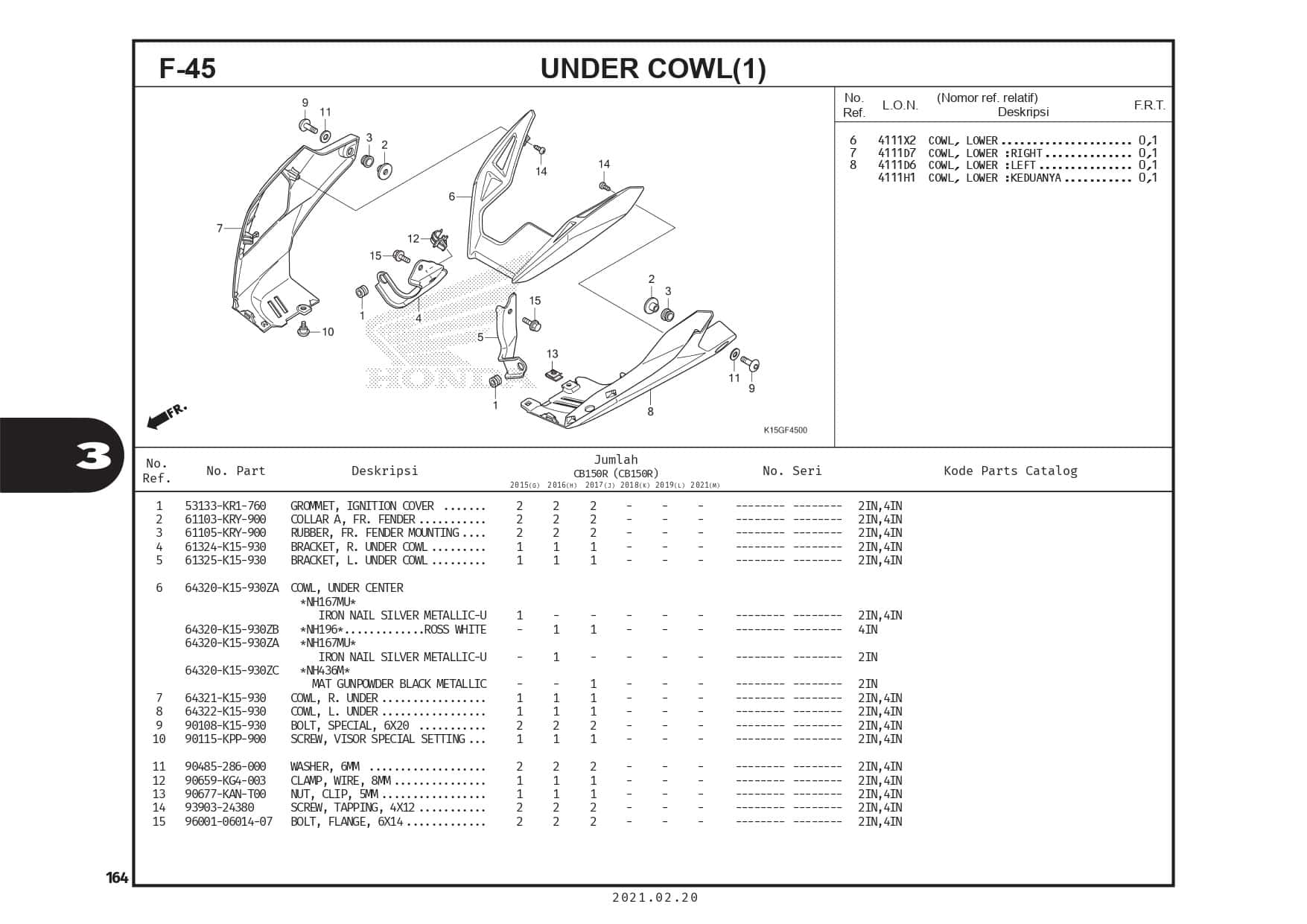 F-45 Under Cowl - Katalog Honda CB150 K15P - Harga Kredit Motor Honda ...