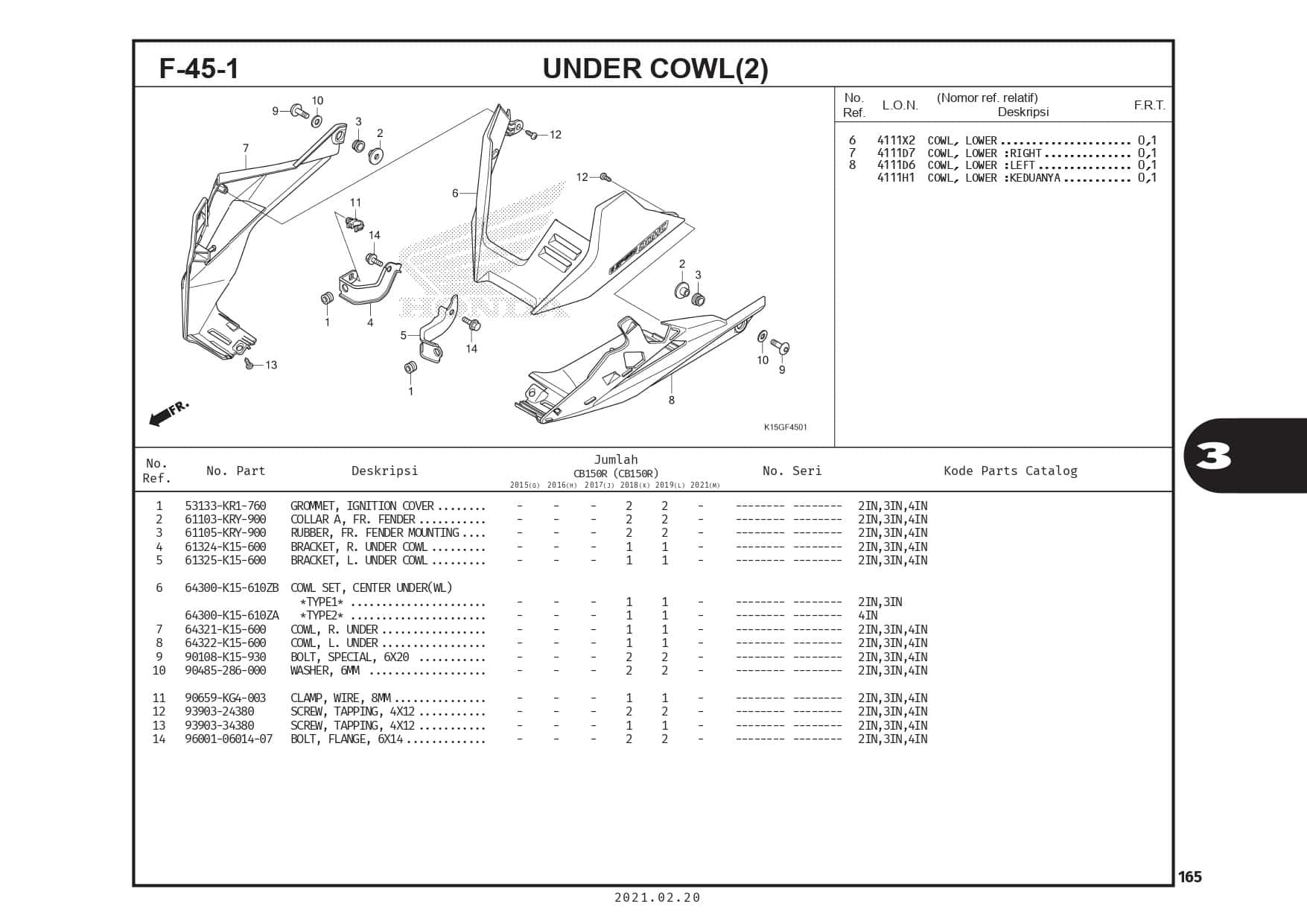 F-45-1 Under Cowl - Katalog Honda CB150 K15P - Harga Kredit Motor Honda ...