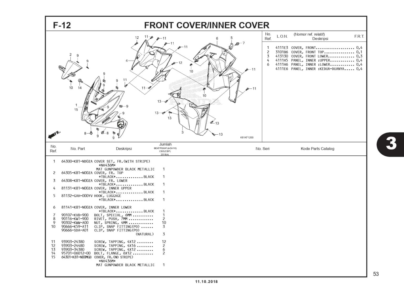 F-12 Front Cover / Inner Cover - Katalog Honda BeAT Street eSP K81 ...